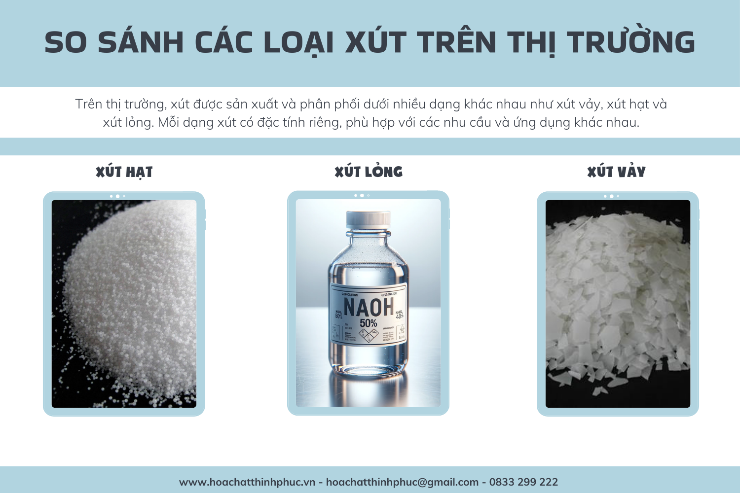 So Sánh Các Loại Xút: Xút Vảy, Xút Hạt, Xút Lỏng